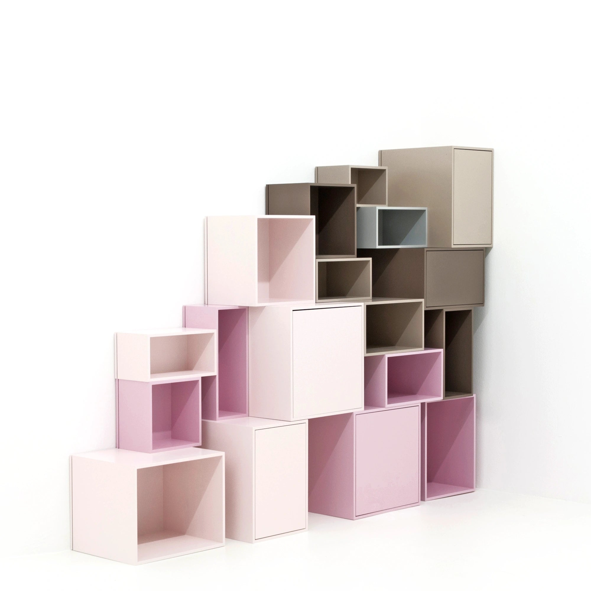 Modular shelving 188 cm wide in pink & gray - RK148